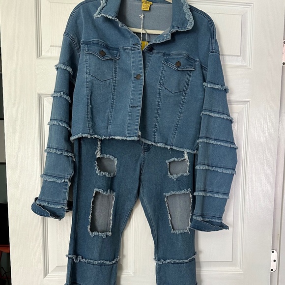 Jeans | Distressed Denium Jacket Jean Set | Poshmark